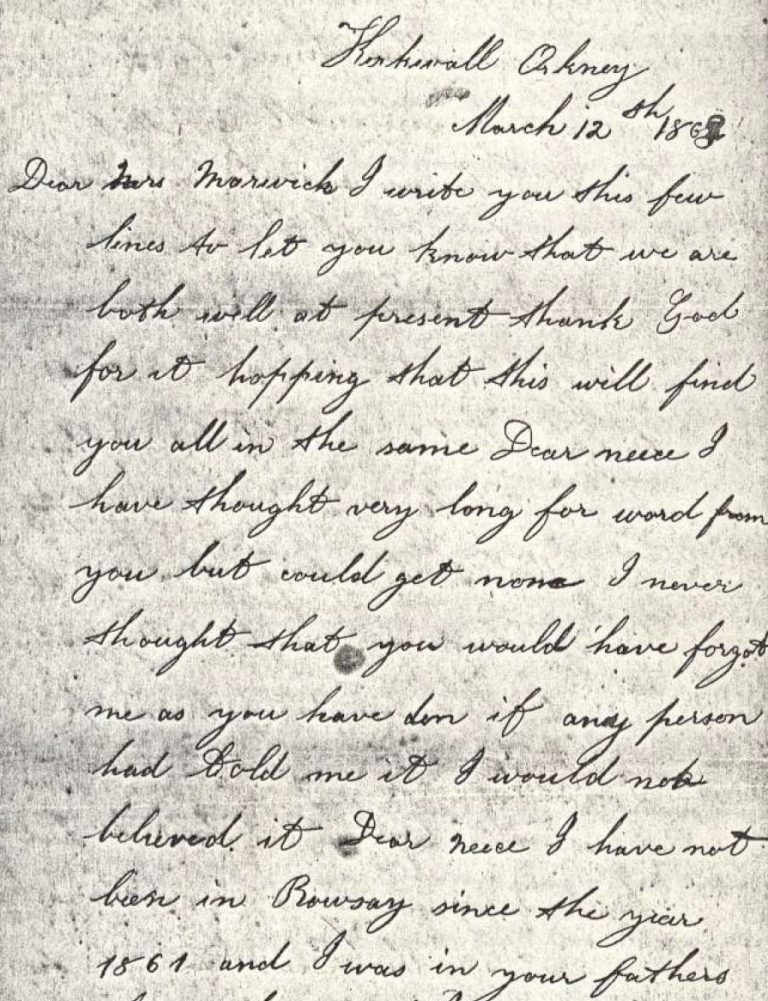 Collection of 19th Century letters - Rousay Remembered