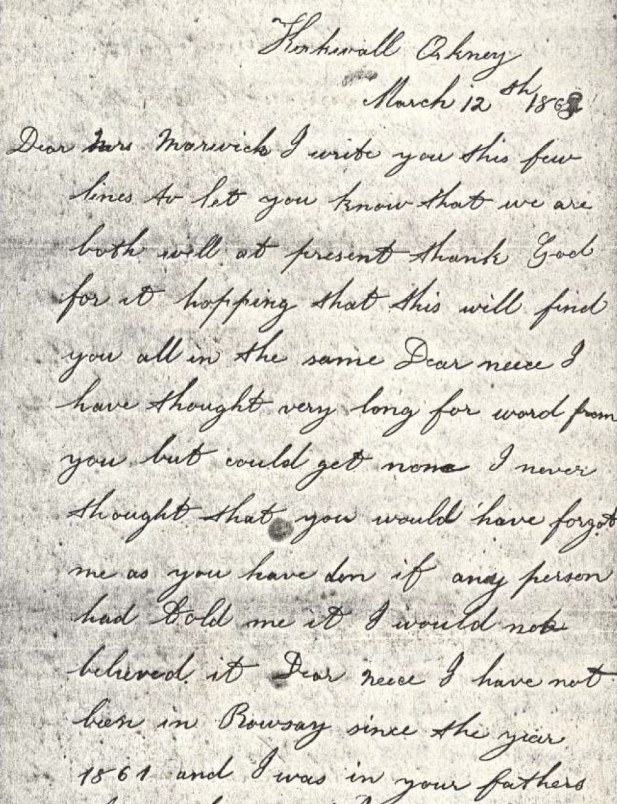 Collection of 19th Century letters - Rousay Remembered